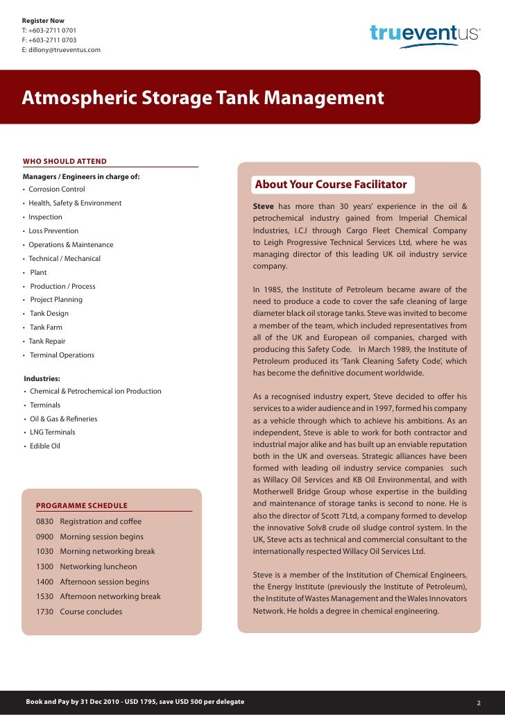 Atmospheric Storage Tank Management – 21 – 23 February 2011 | Amari ...