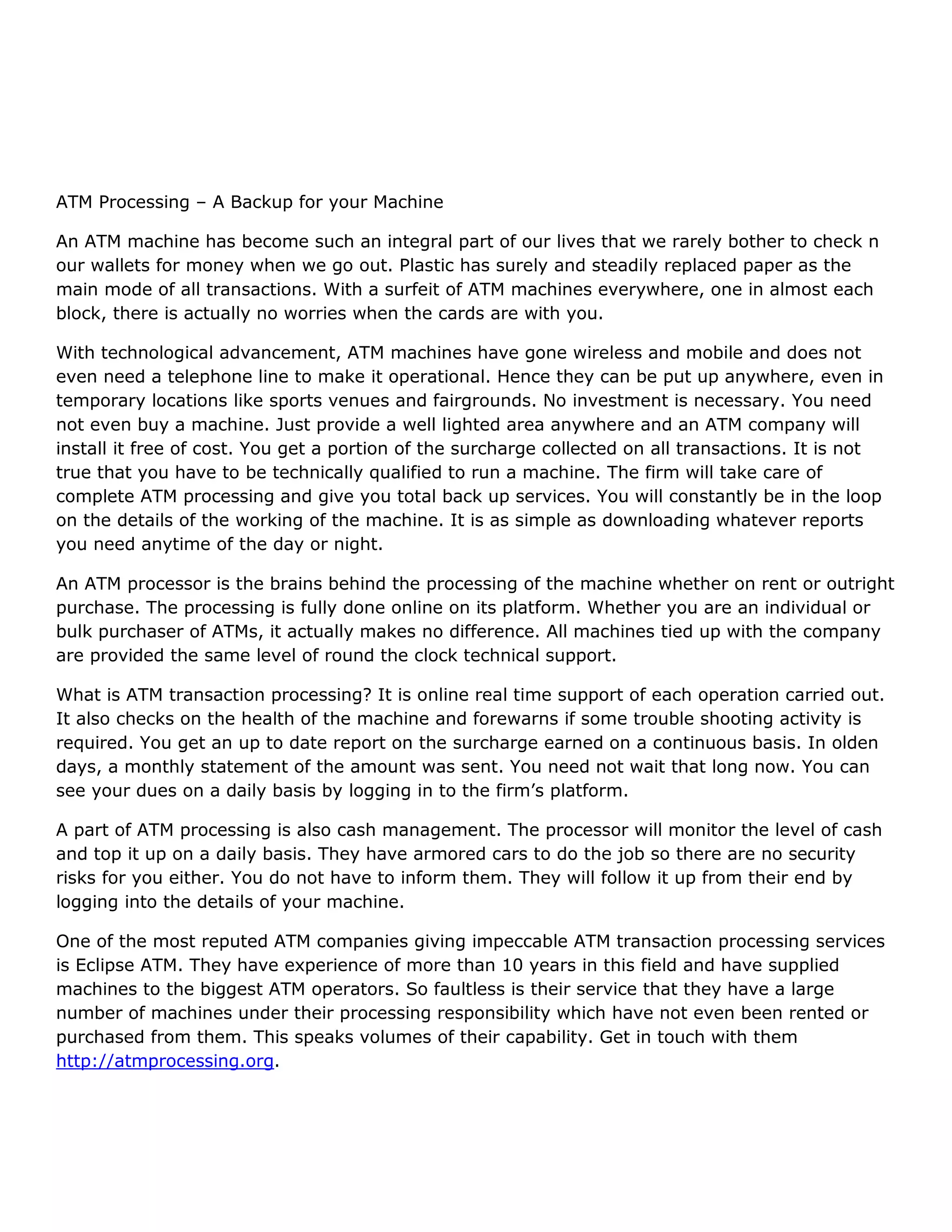 Atm processing – a backup for your machine | DOCX