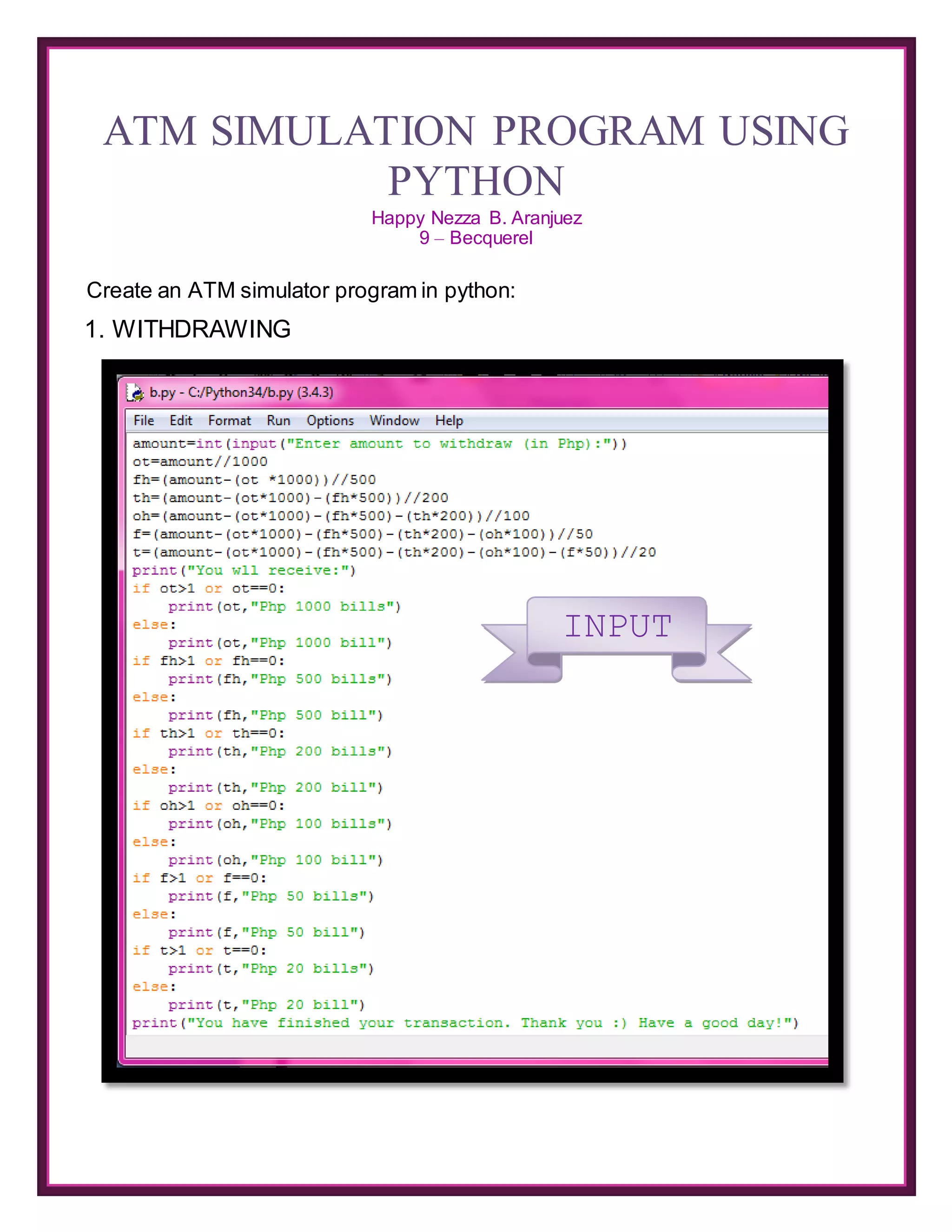 Atm Simulation Program Using Python Pdf