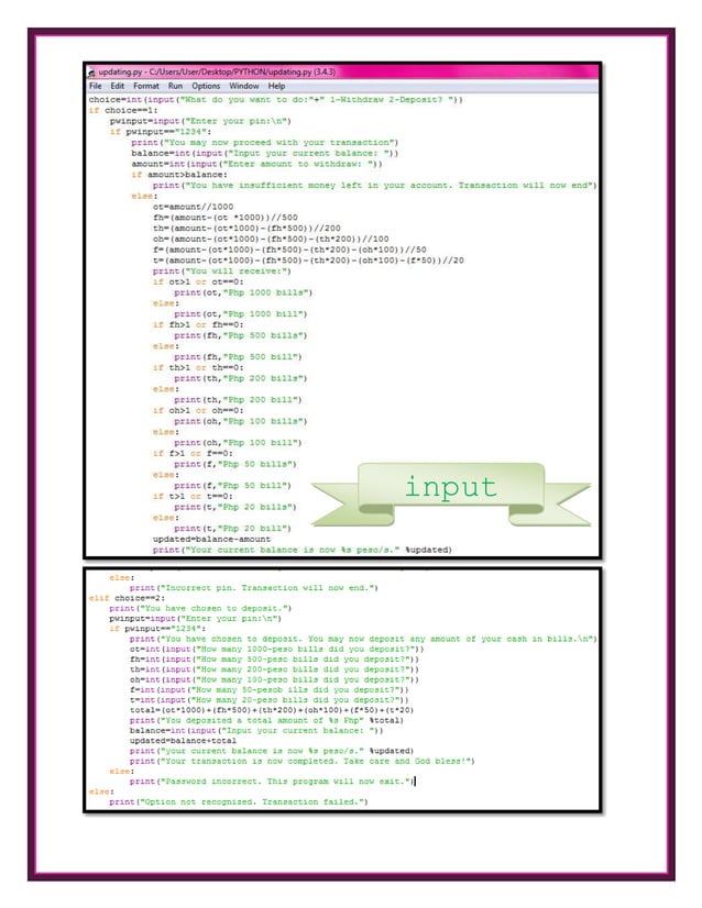 Atm simulation program using python | PDF