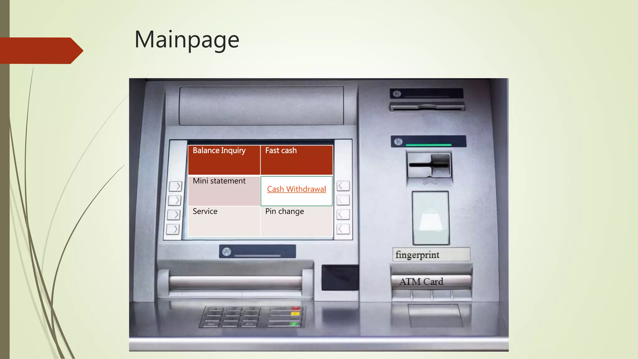 finger print based Atm software requirement story board | PPTX