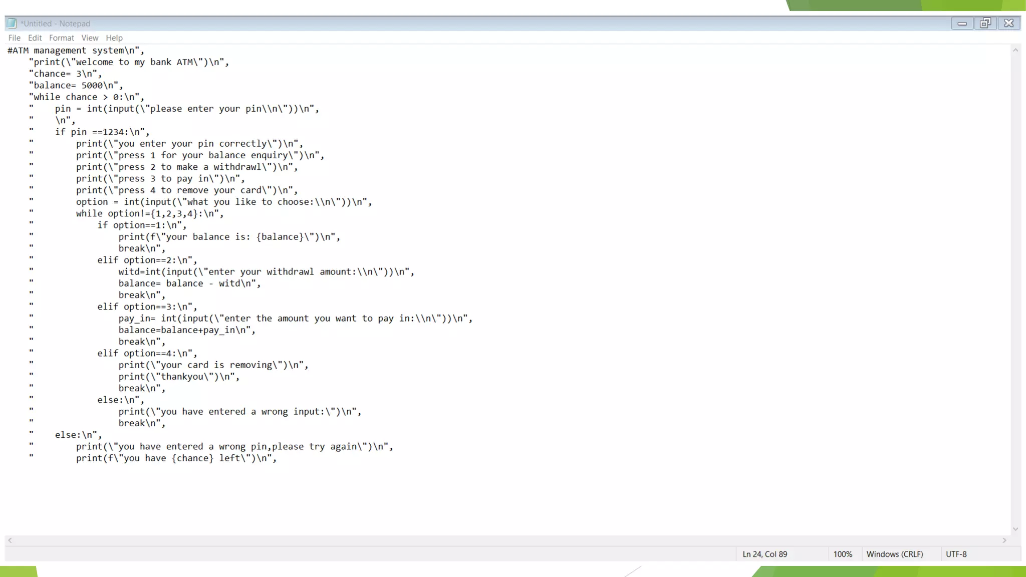 Atm Using Python 232pptx Programming Languages Computing 0588