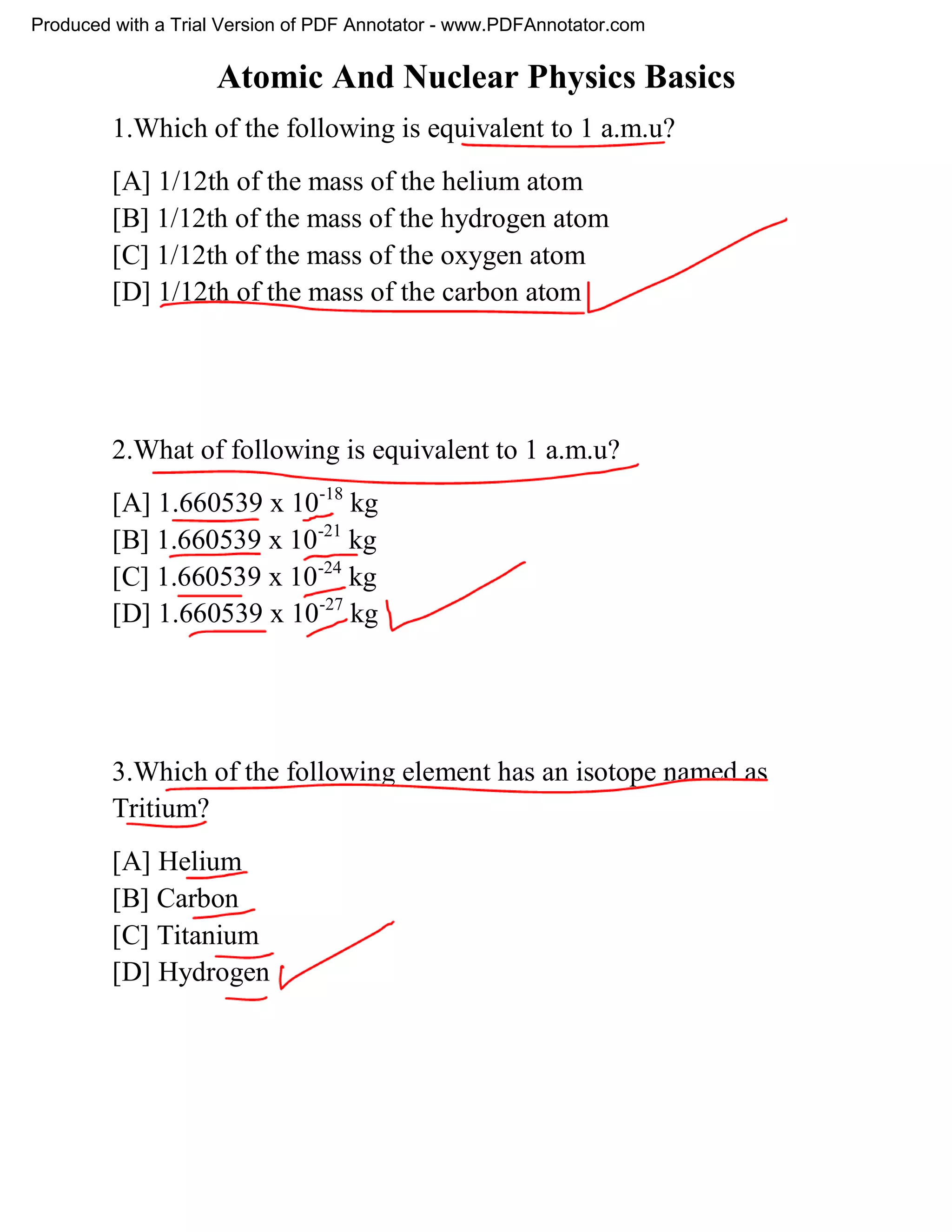 Atomic and nuclear physics basics solution | PDF
