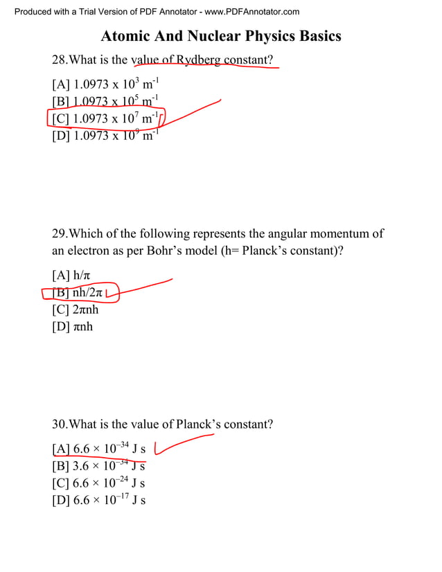 Atomic and nuclear physics basics solution | PDF