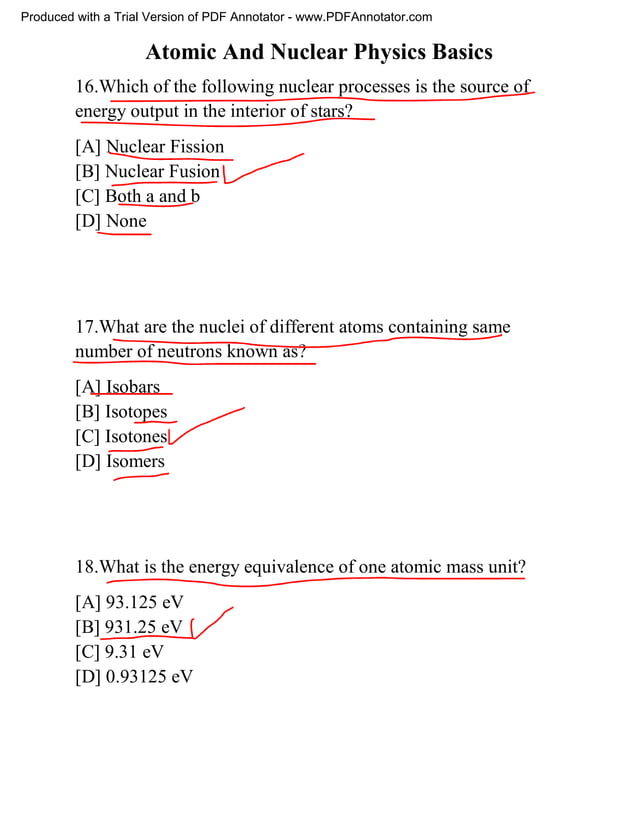 Atomic and nuclear physics basics solution | PDF