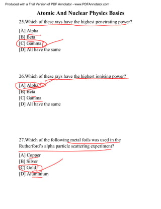 Atomic and nuclear physics basics solution | PDF
