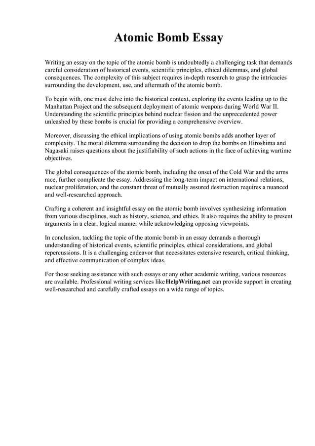 Atomic Bomb Essay. Mount Holyoke College | PDF