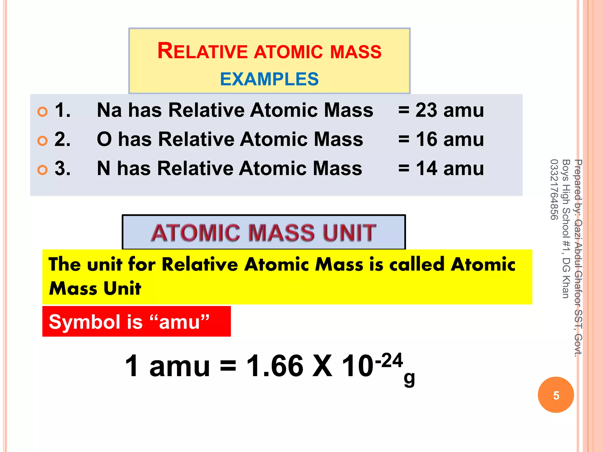 Atomic number, Mass number, Relative atomic mass and Atomic mass unit ...