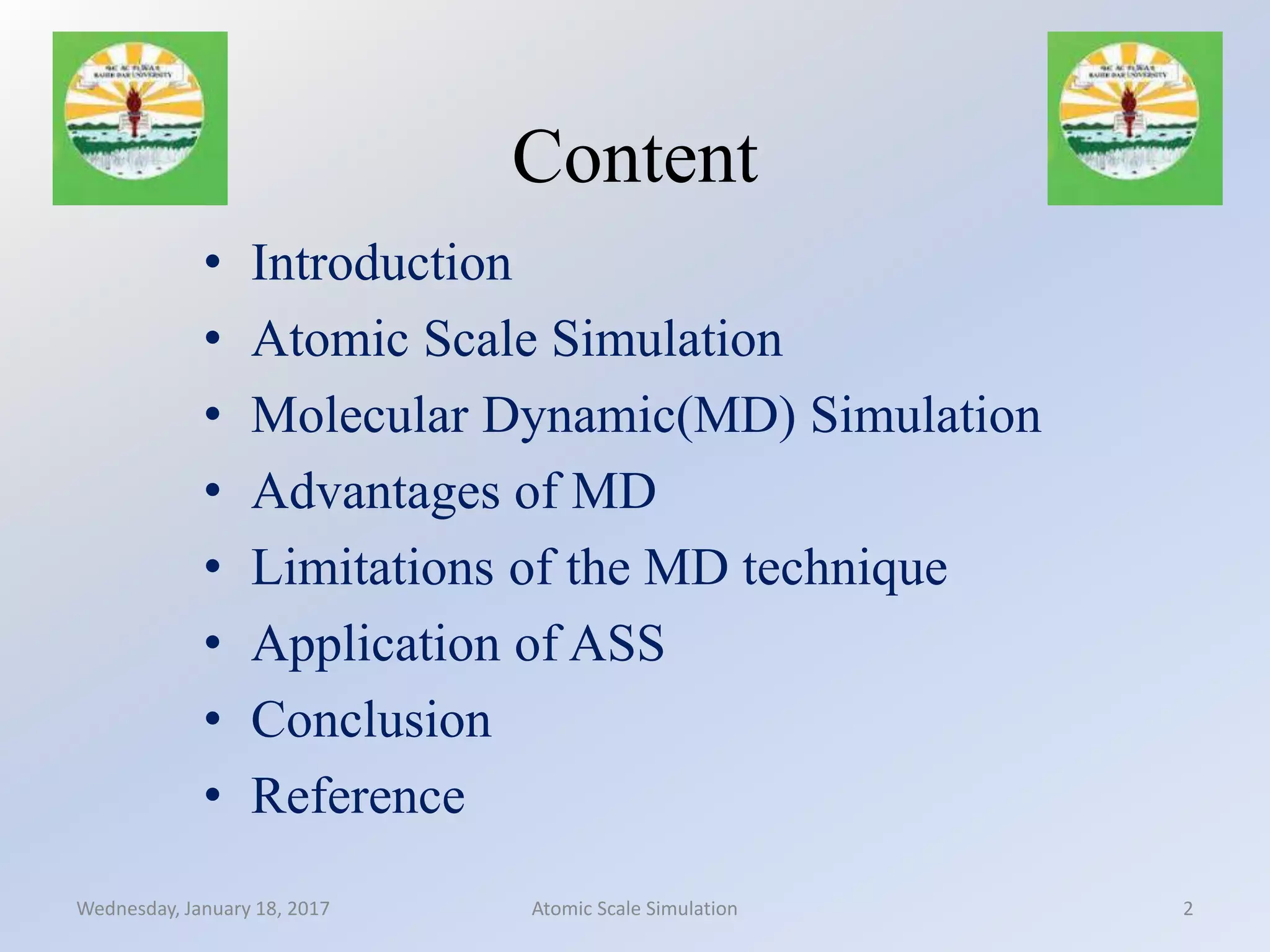 Atomic scale(molecular dynamic) simulationa | PPT