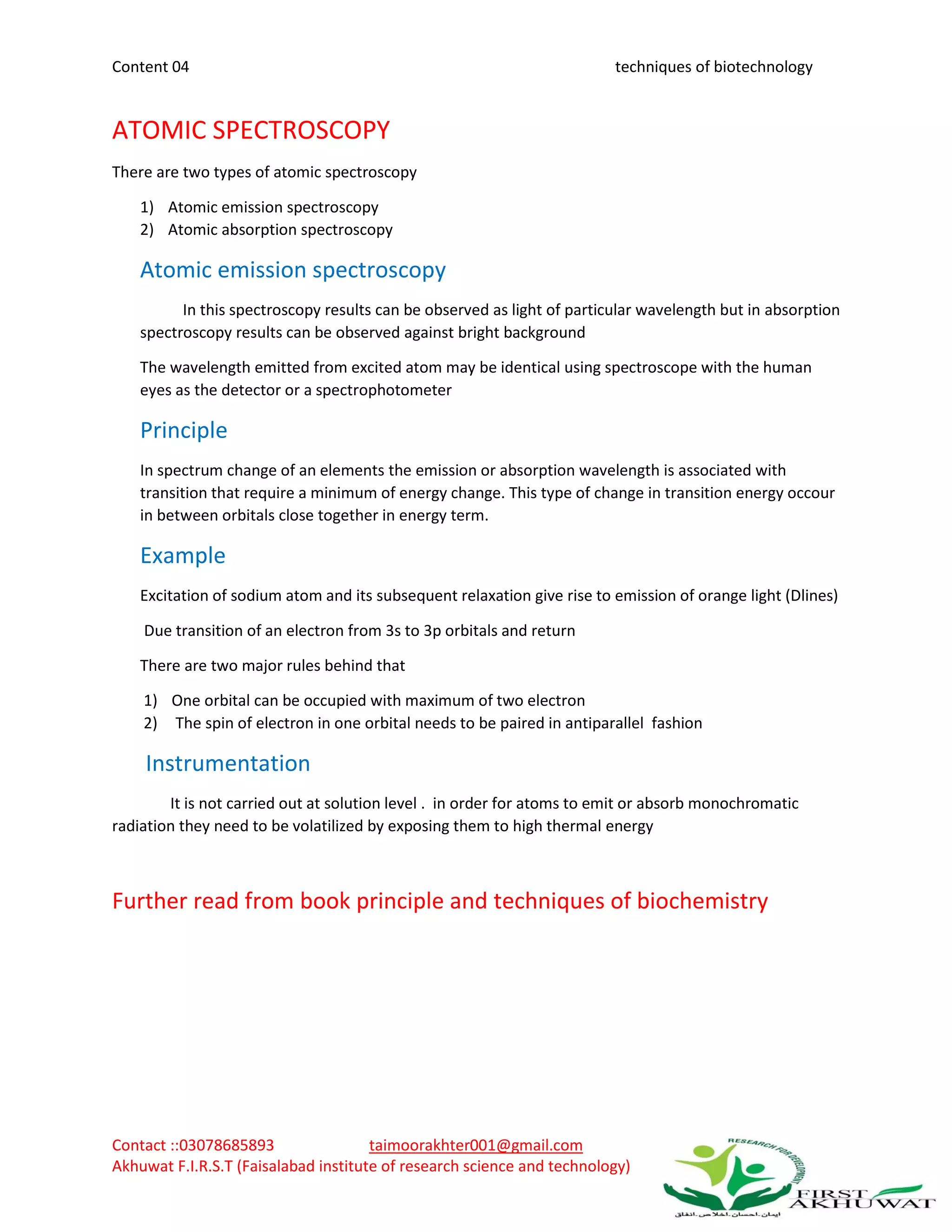 Atomic Spectroscopy Pdf