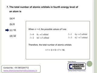 Atomic structure - Multiple Choice Questions For IIT-JEE, NEET, SAT,KVPY | PPT