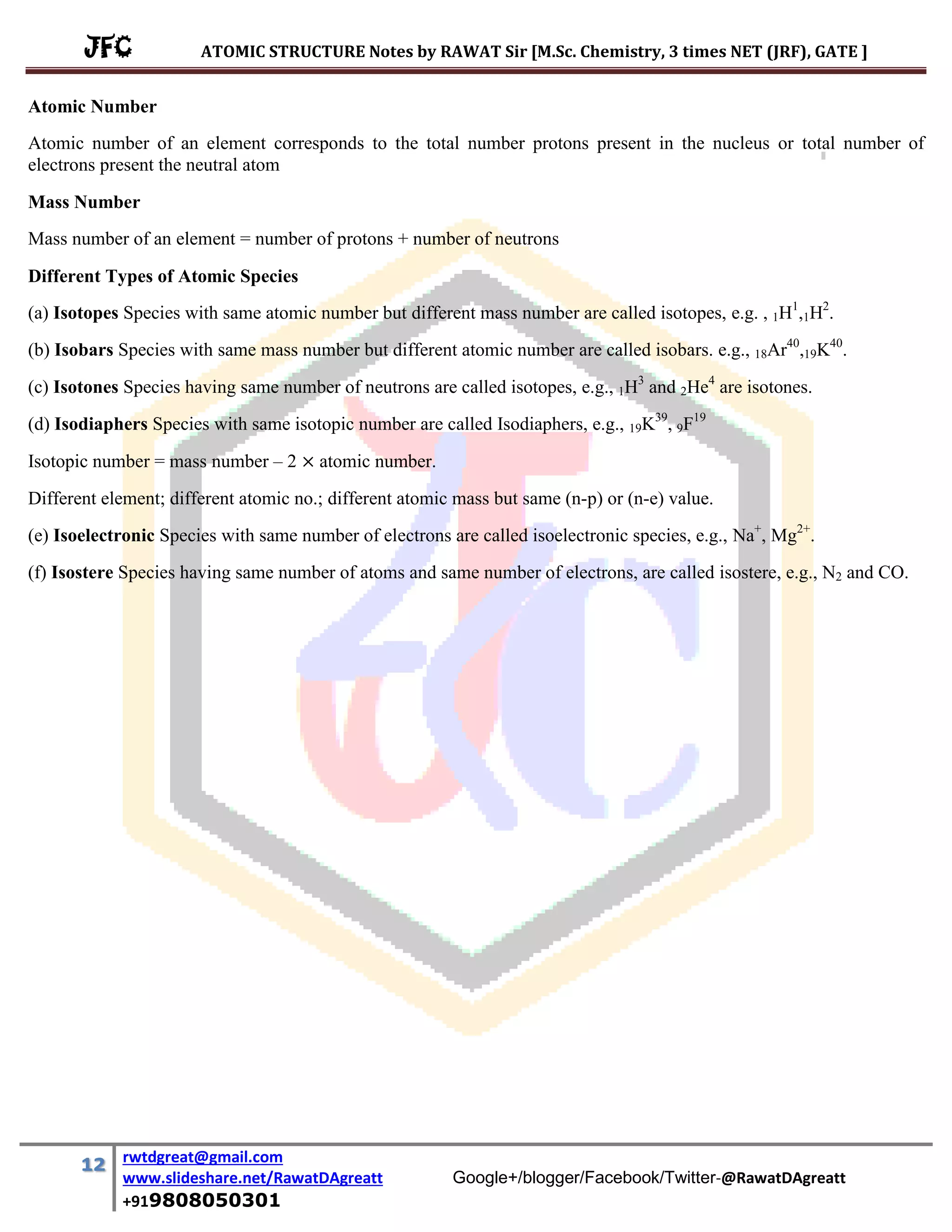 Atomic structure notes from jfc by rawat sir | PDF