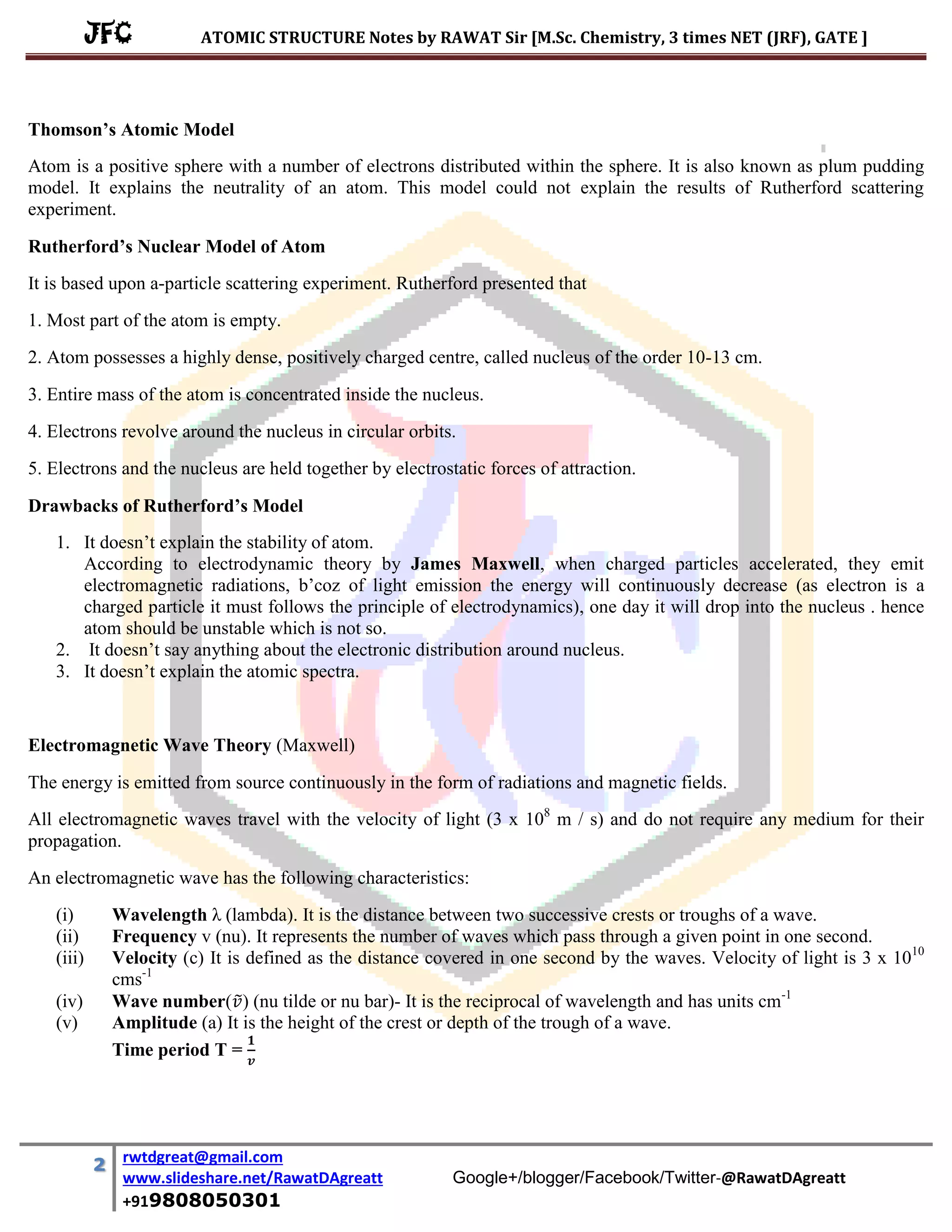Atomic structure notes from jfc by rawat sir | PDF