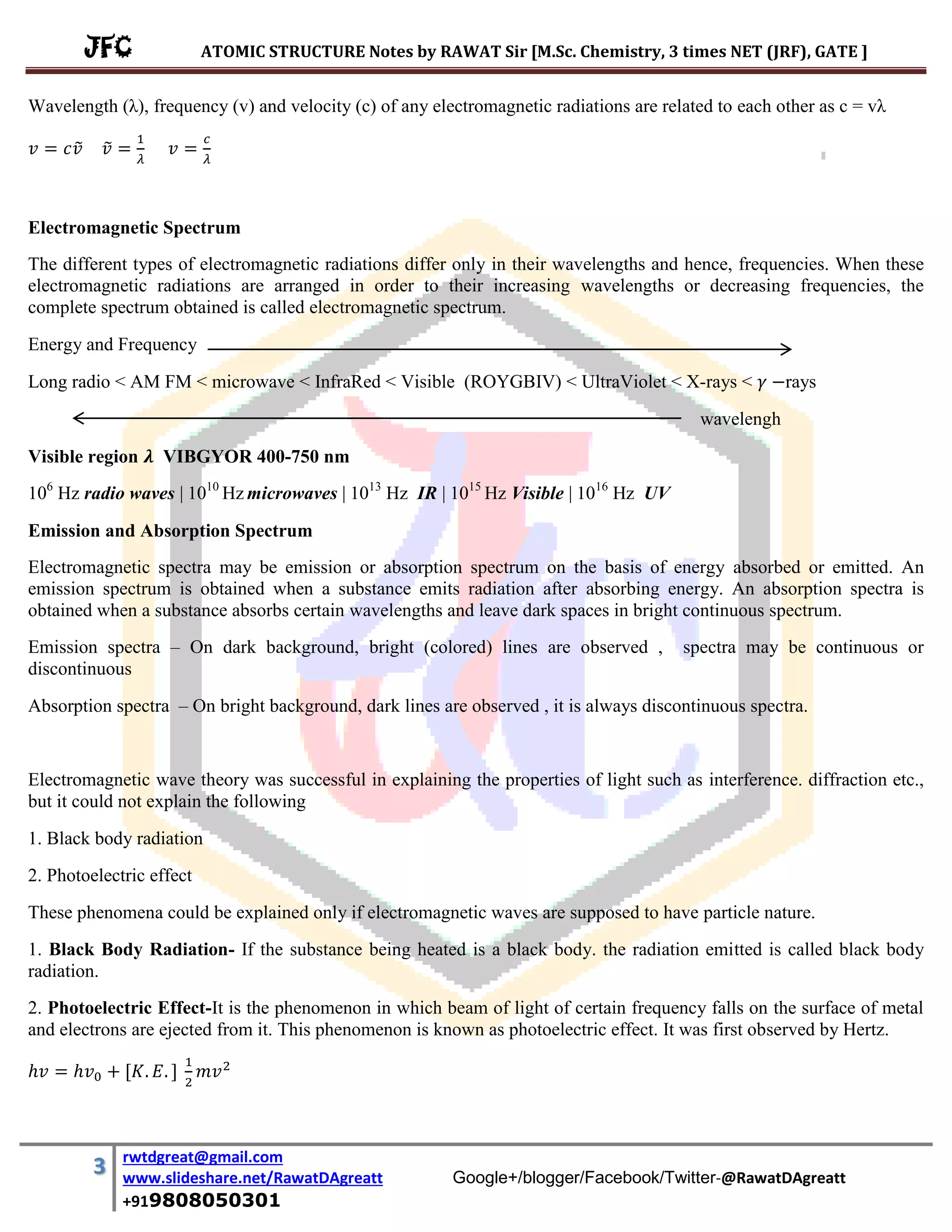 Atomic structure notes from jfc by rawat sir | PDF