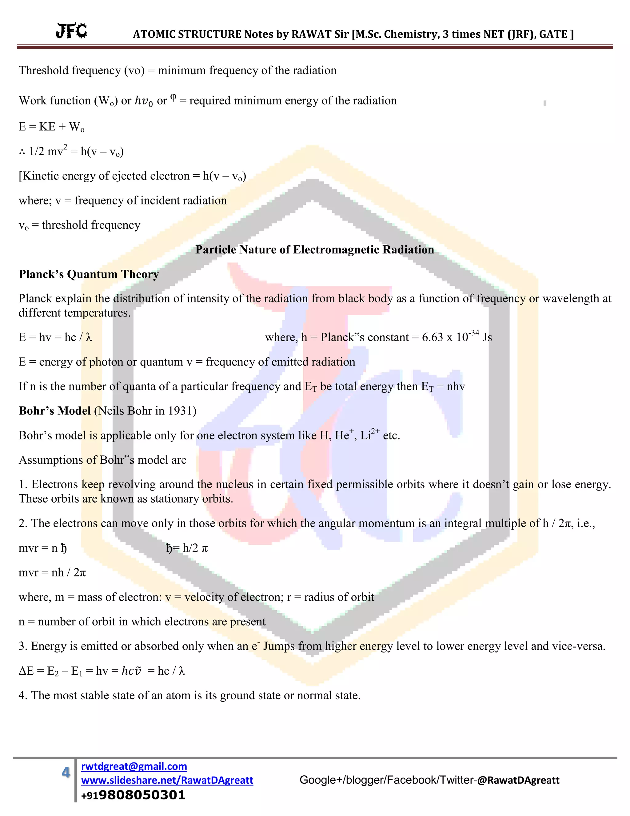 Atomic structure notes from jfc by rawat sir | PDF