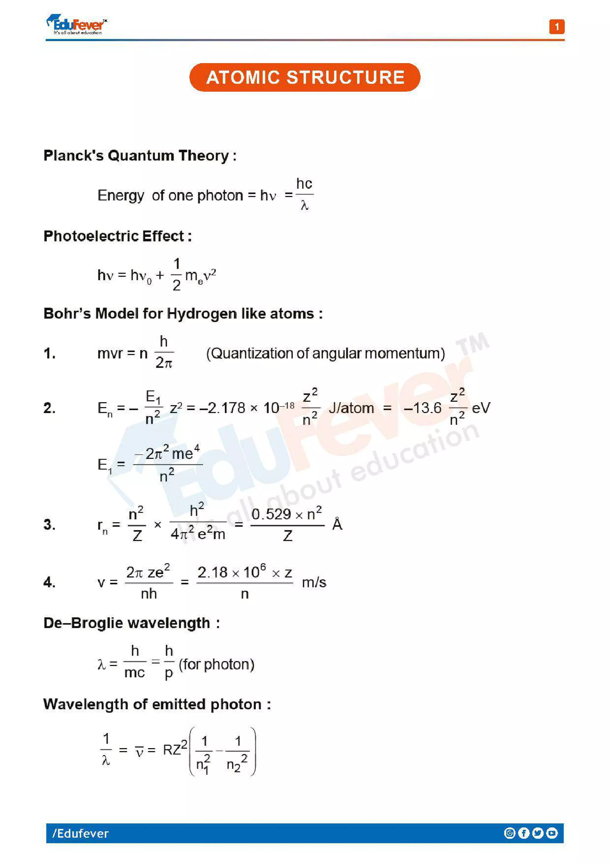 Atomic Structure - Chemistry Revision Notes | PDF