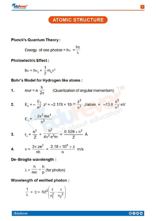 Atomic Structure - Chemistry Revision Notes | PDF