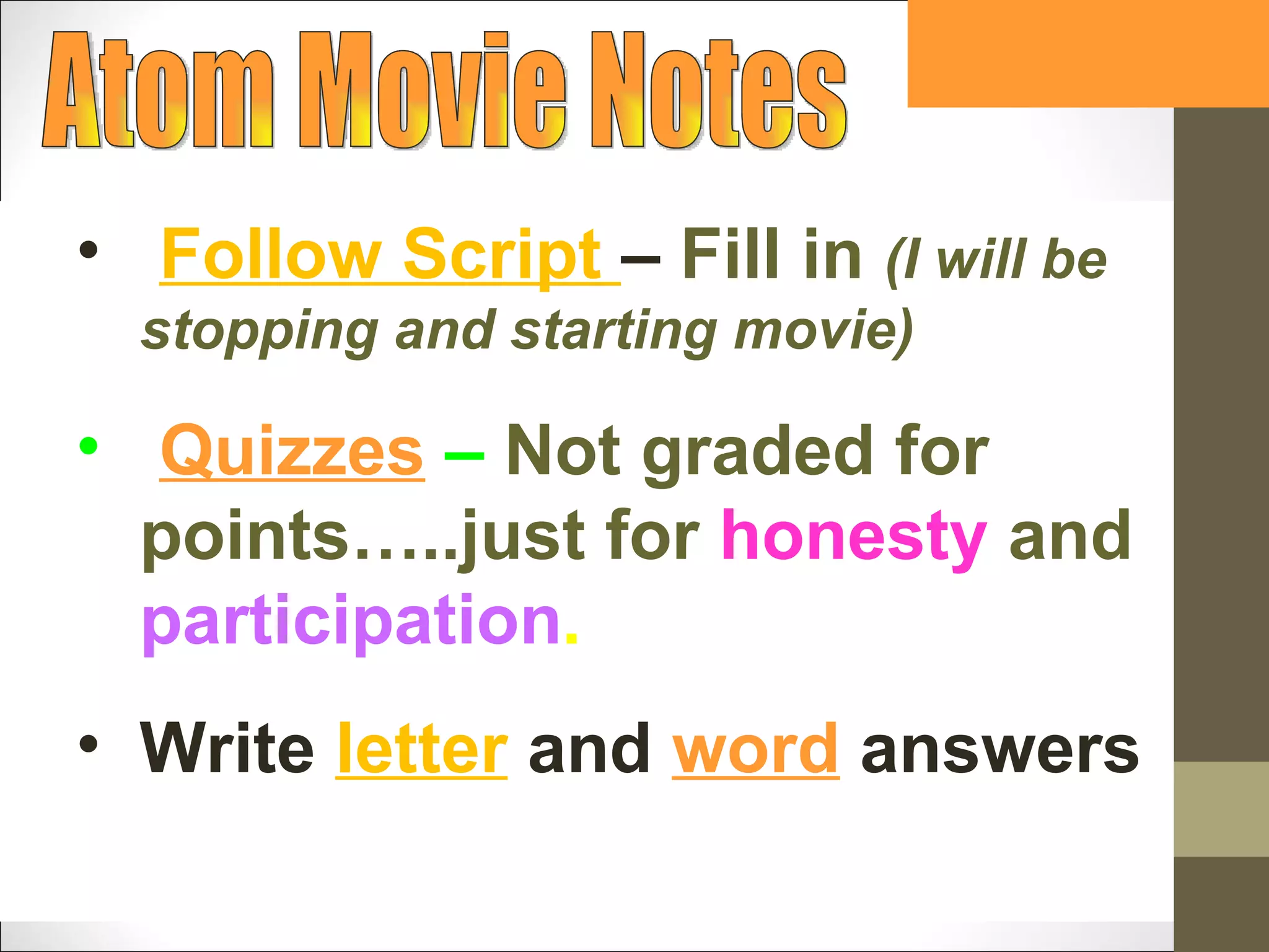 Atom Movie Notes Day 2 | PPT | Chemistry | Science