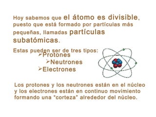 ATOMOS ELECTRONES PROTONES NEUTRONES | PPT