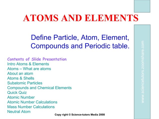 ATOMS-ELEMENTS AND COMPOUNDS REVISION | PPT | Chemistry | Science
