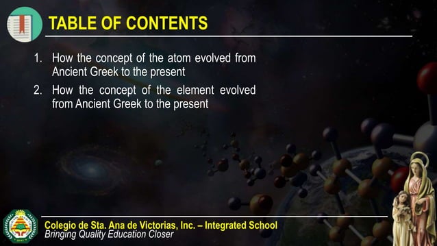 ATOMS AND ELEMENTS - PHYSICAL SCIENCE (PPT) | PPTX | Physics | Science