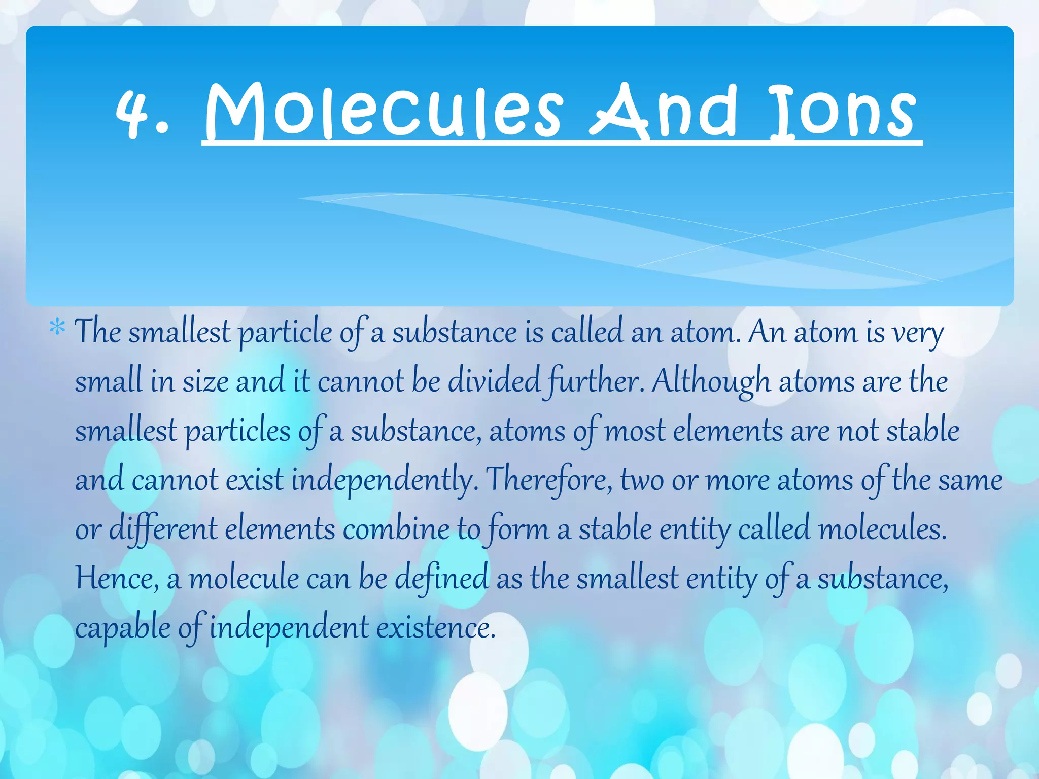 Atoms and molecules | ODP | Chemistry | Science