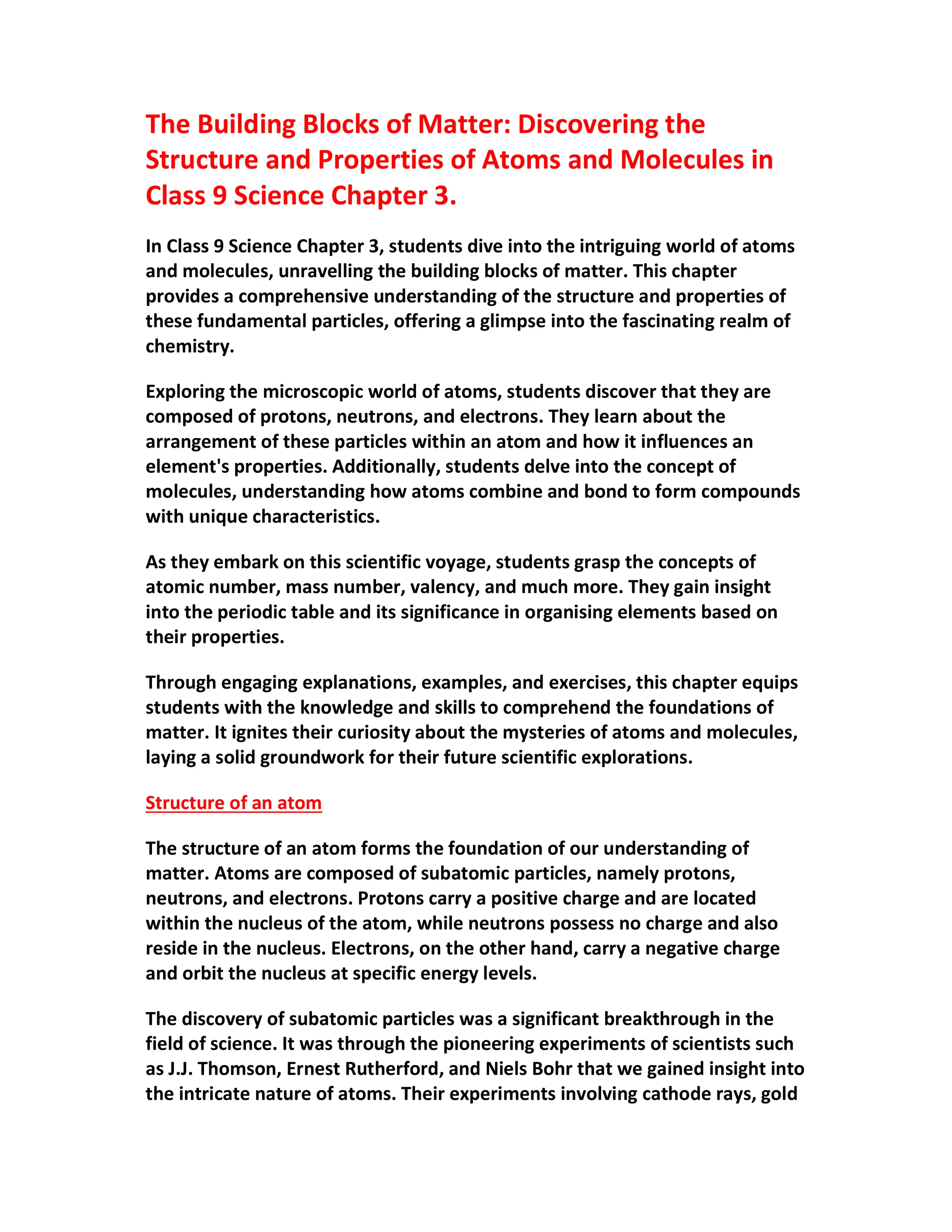 Class 9 Science Chapter 3 Atoms and Molecules notes pdf free pdf ...