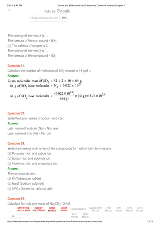 Atoms and molecules class 9 important questions science chapter 3 q &a ...