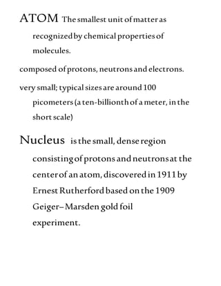 ATOM | DOCX | Chemistry | Science