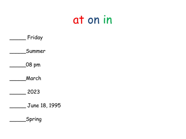 preposition at on in for early biginer, teaching kids. power point | PPTX