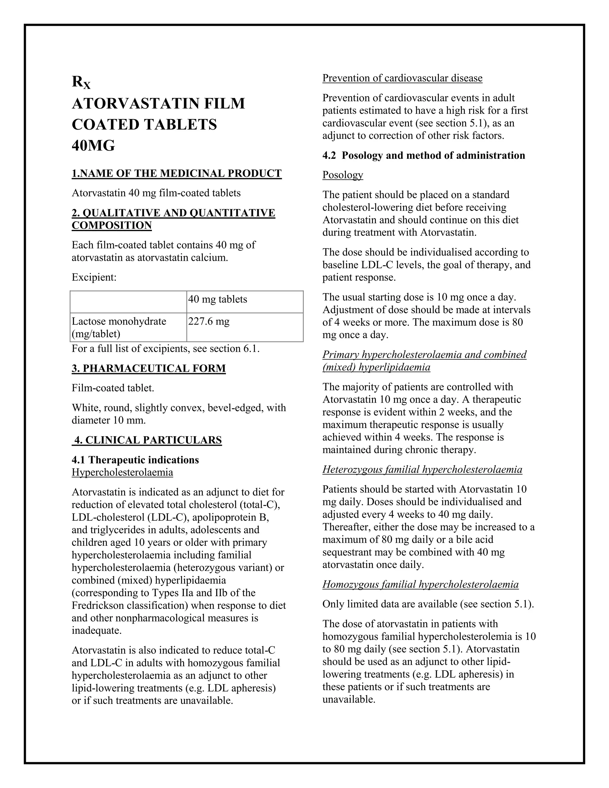 Atorvastatin 40 mg film coated tablets smpc- taj pharmaceuticals | PDF