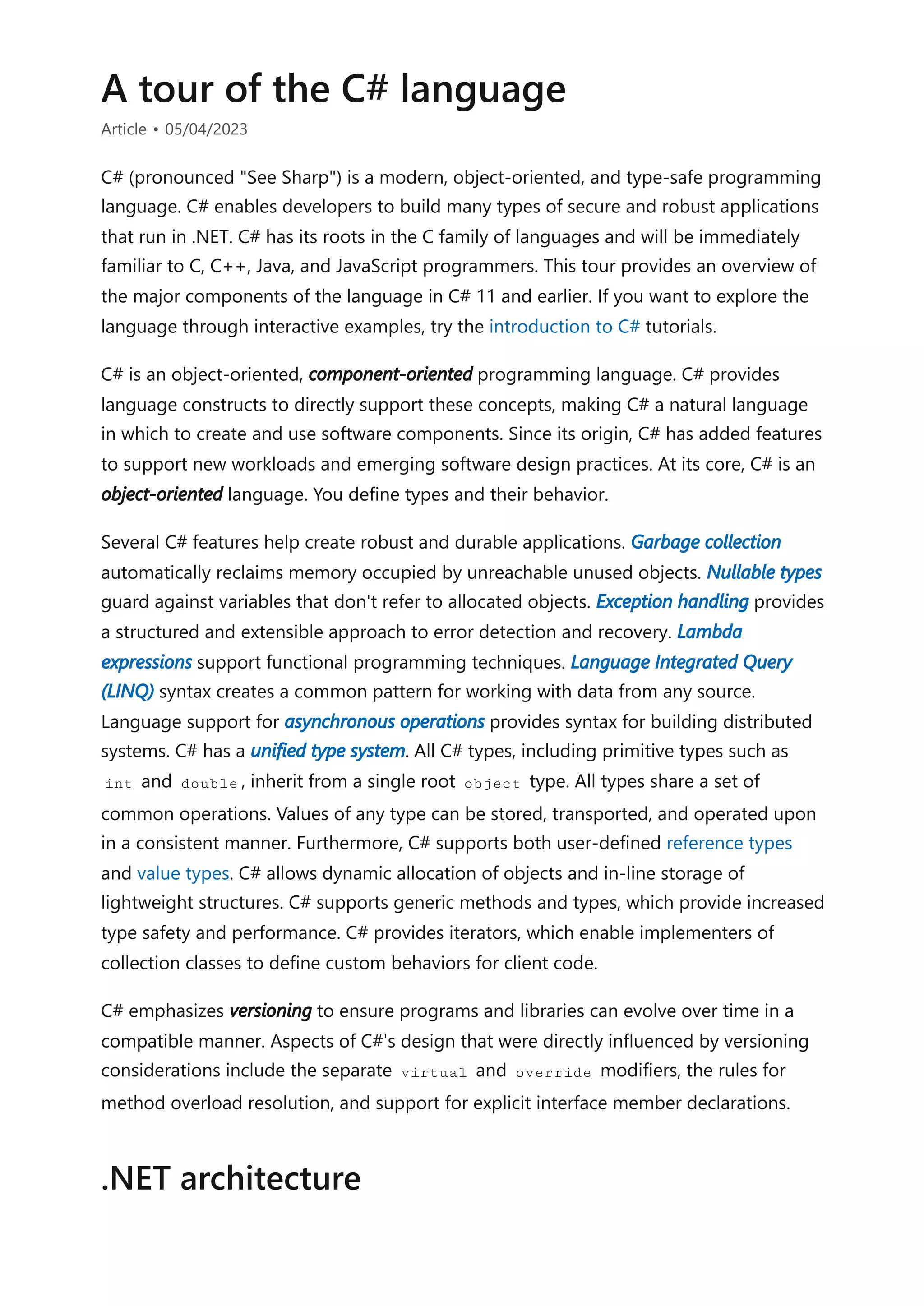 A tour of C# - Overview _ Microsoft Learn.pdf