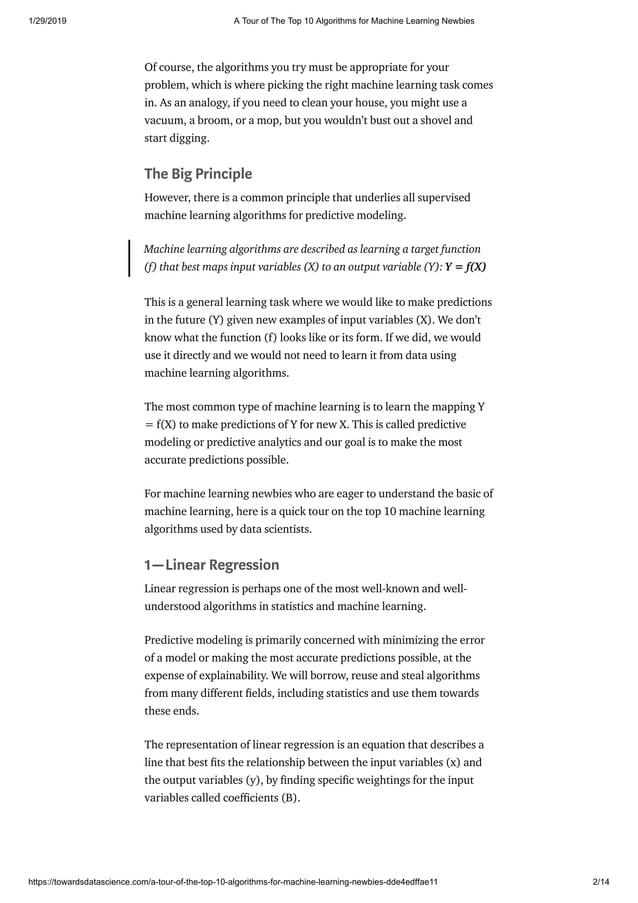 A tour of the top 10 algorithms for machine learning newbies | PDF