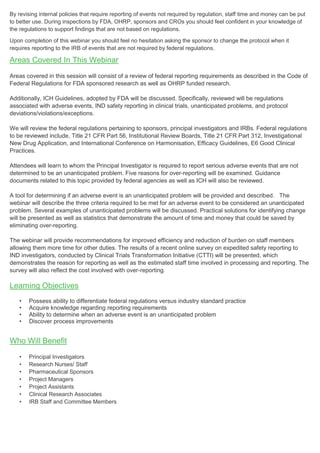 IRB reporting: Protocol deviations, adverse events, IND safety reports ...