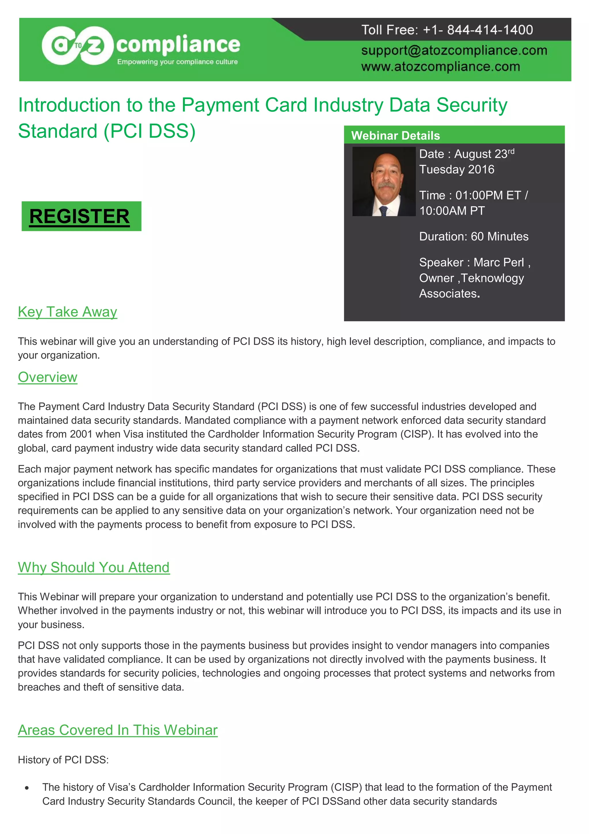 Introduction to the Payment Card Industry Data Security Standard (PCI DSS) - By AtoZ Compliance ...