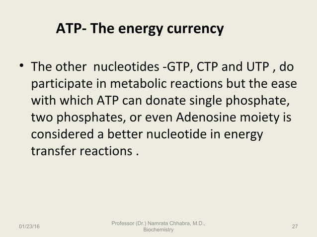 ATP- The universal energy currency of cell | PPT