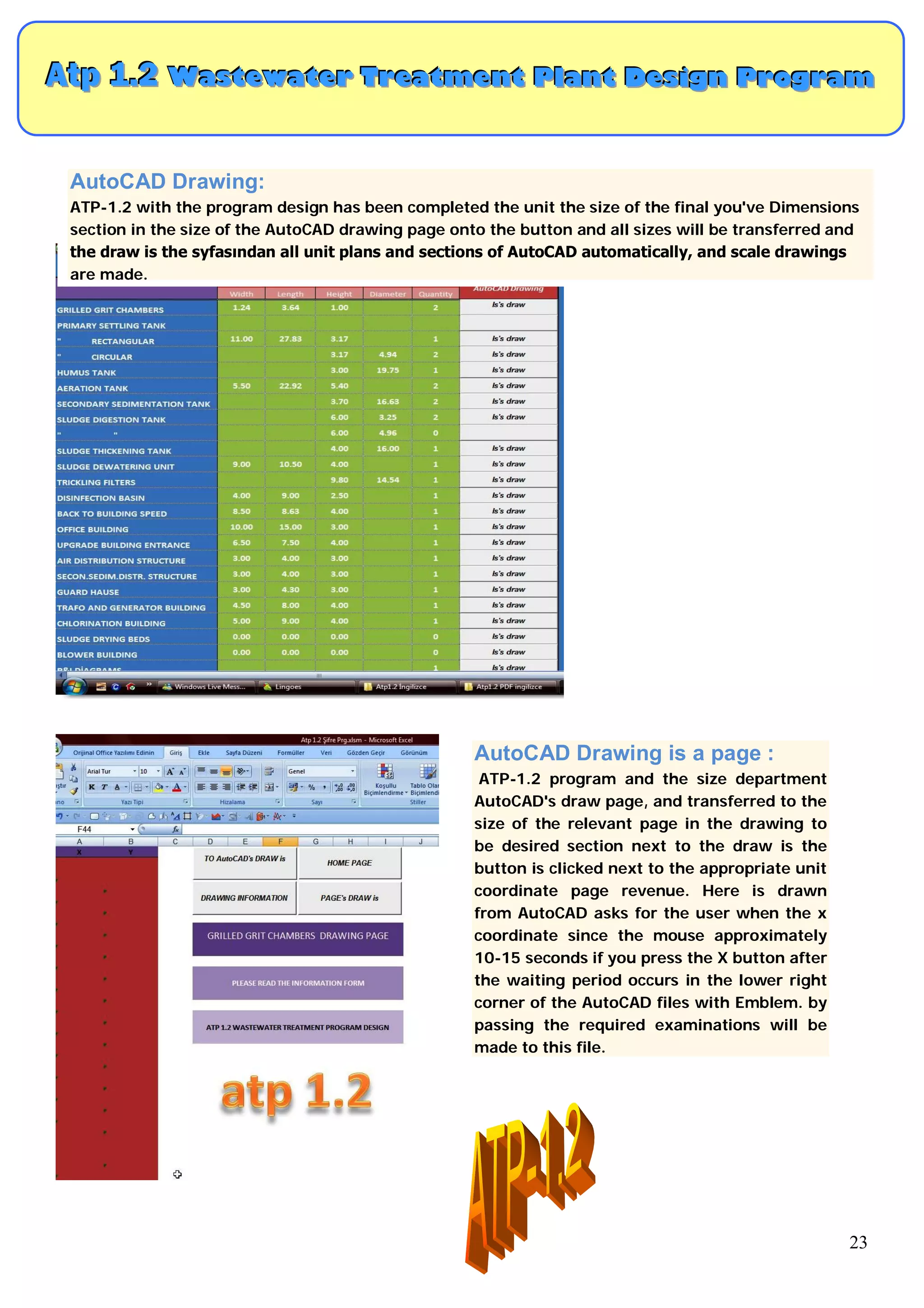 Atp1.2 to AutoCAD Wastewater Treatment Plant Design Program | PDF