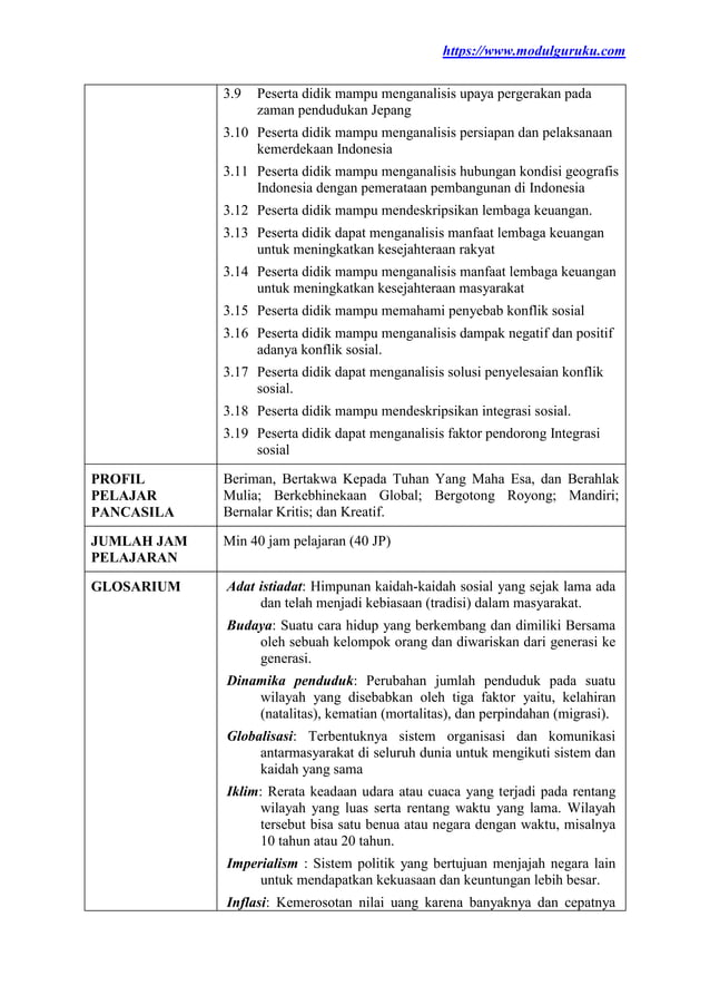 ATP (Alur Tujuan Pembelajaran) Fase D Kelas 8 SMP IPS | DOCX