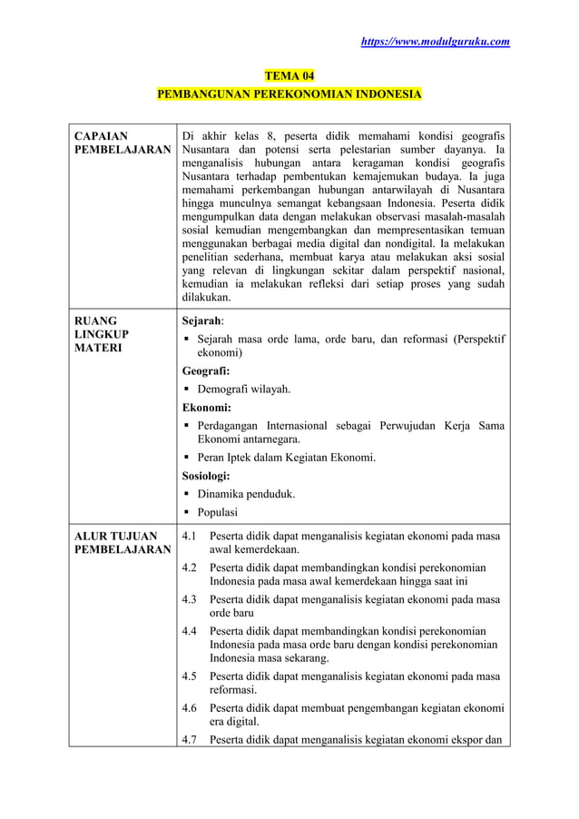 ATP (Alur Tujuan Pembelajaran) Fase D Kelas 8 SMP IPS | DOCX