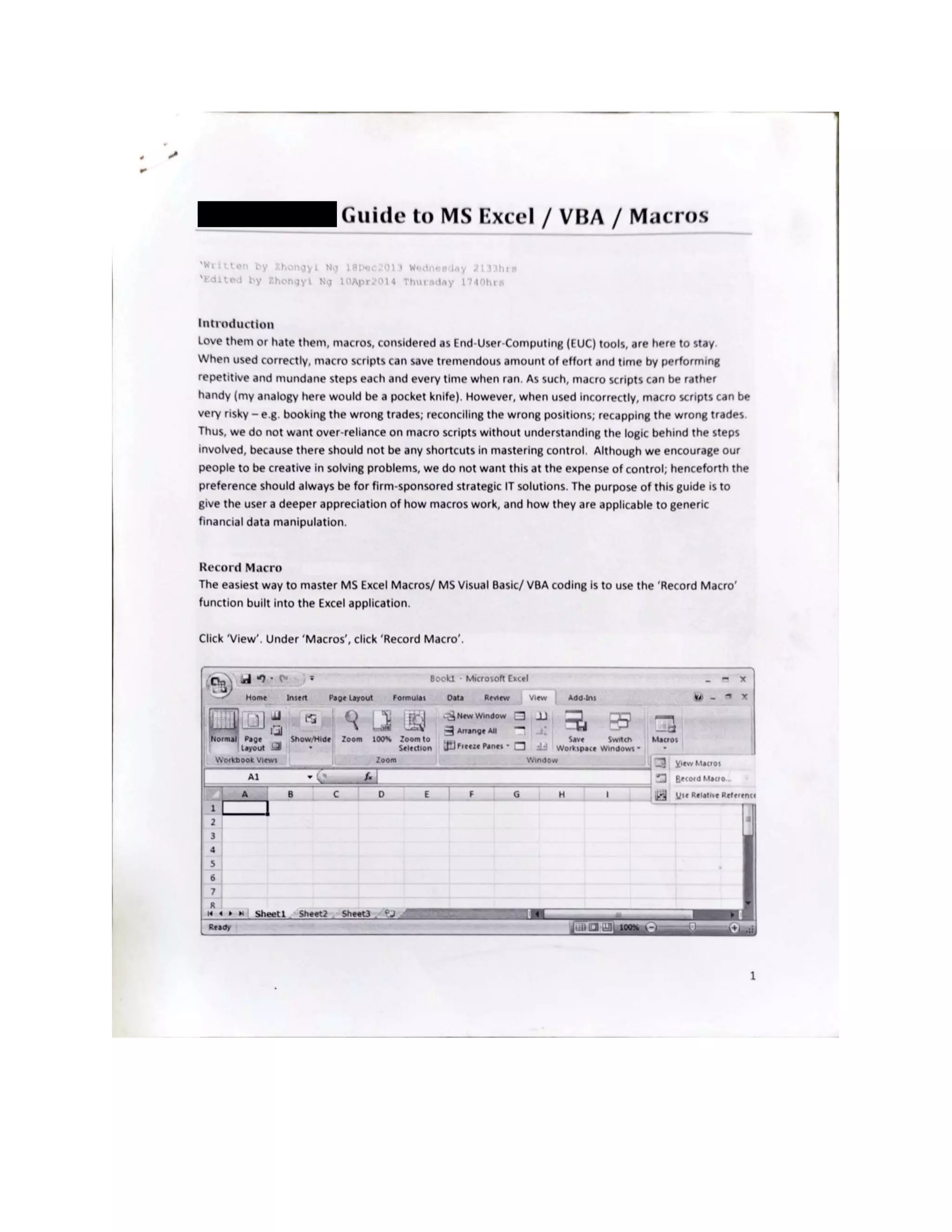A trade support guide to macros & vba for ms excel | PDF
