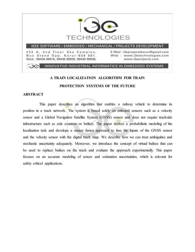 A Train Localization Algorithm For Train Protection Systems Of The