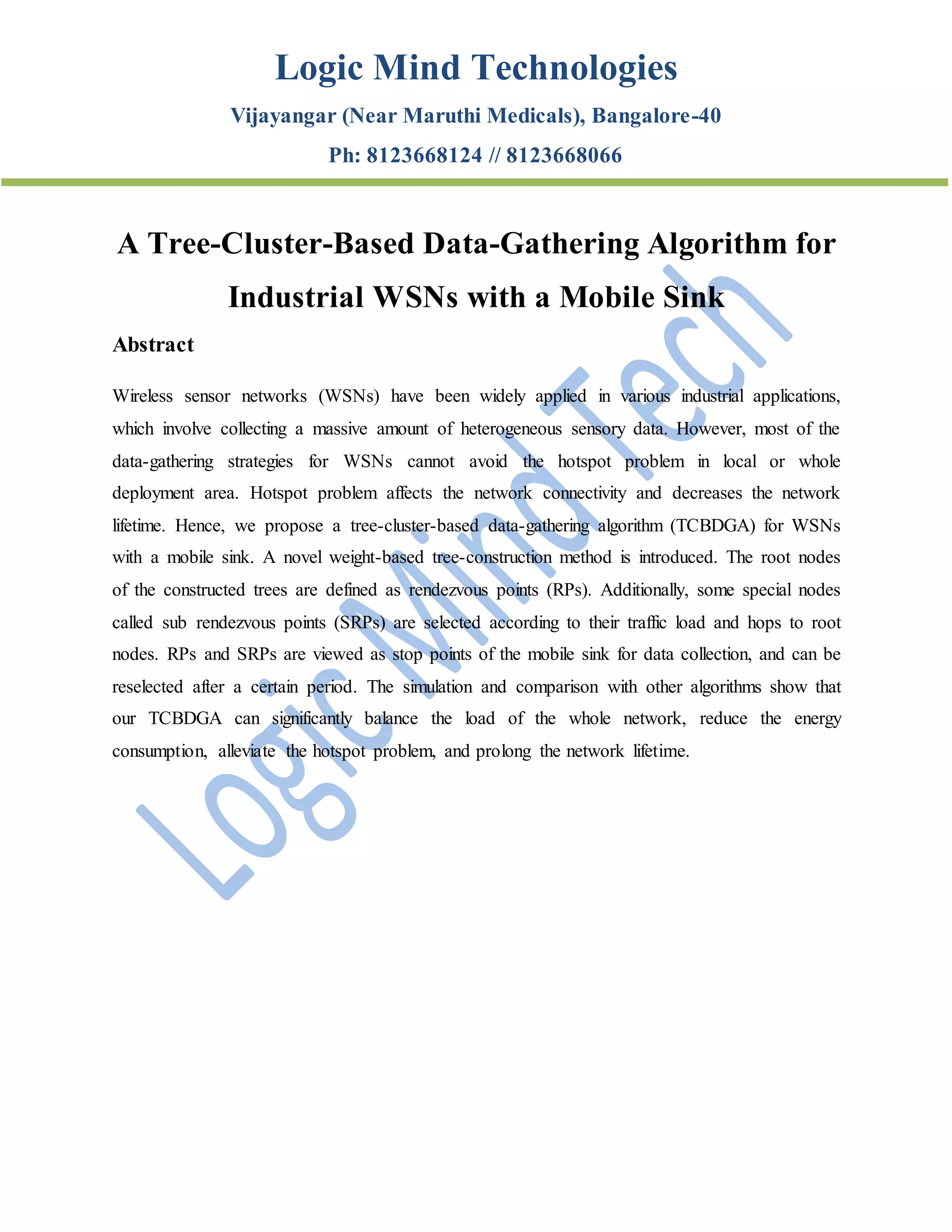 A tree cluster-based data-gathering algorithm for industrial ws ns with a mobile sink | PDF