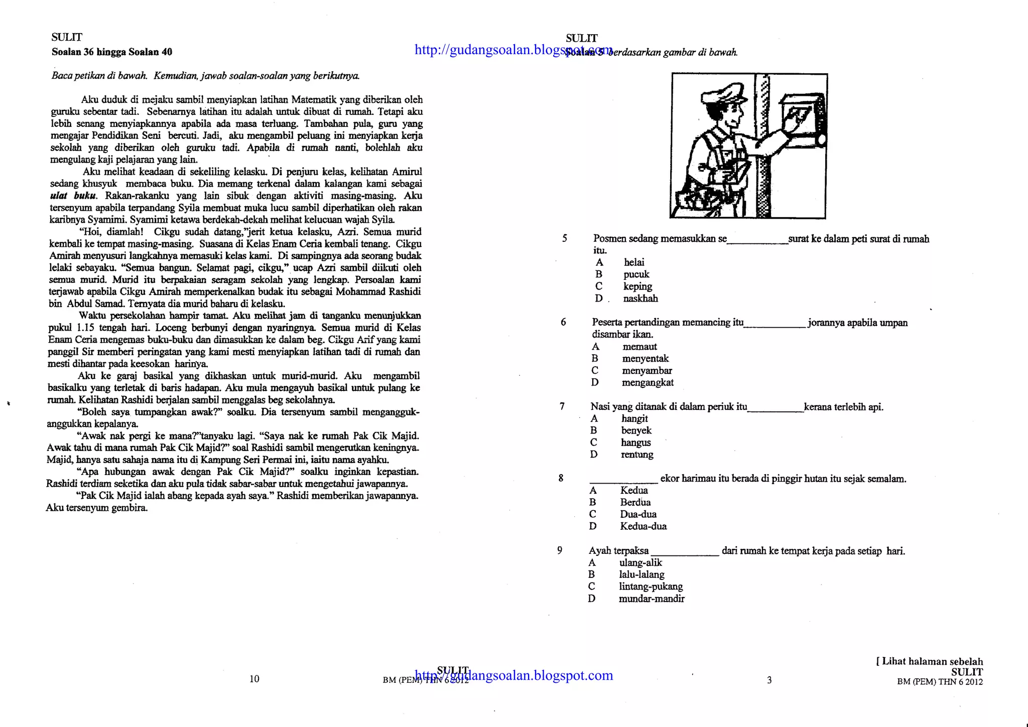 Soalan Percubaan UPSR 2012 Negeri Kelantan Subjek Bahasa Melayu Kertas ...