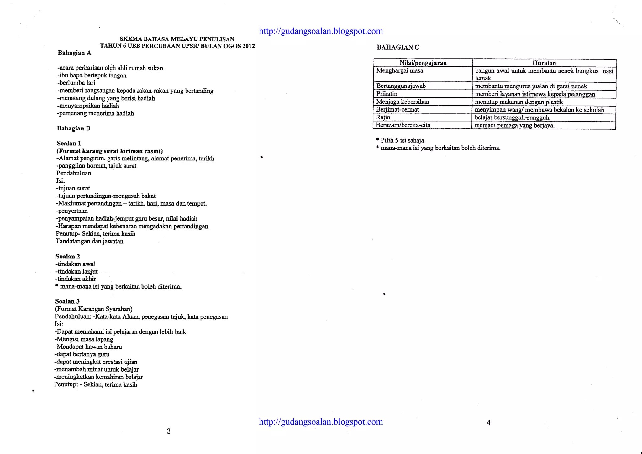 Soalan Percubaan UPSR 2012 Negeri Kelantan Subjek Bahasa Melayu Kertas ...