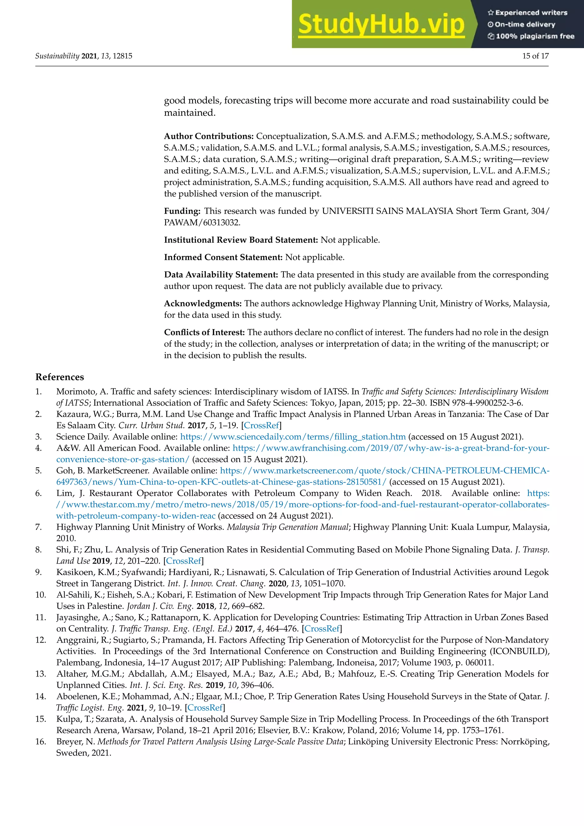 A Trip Generation Model For A Petrol Station With A Convenience Store And A Fast-Food Restaurant ...