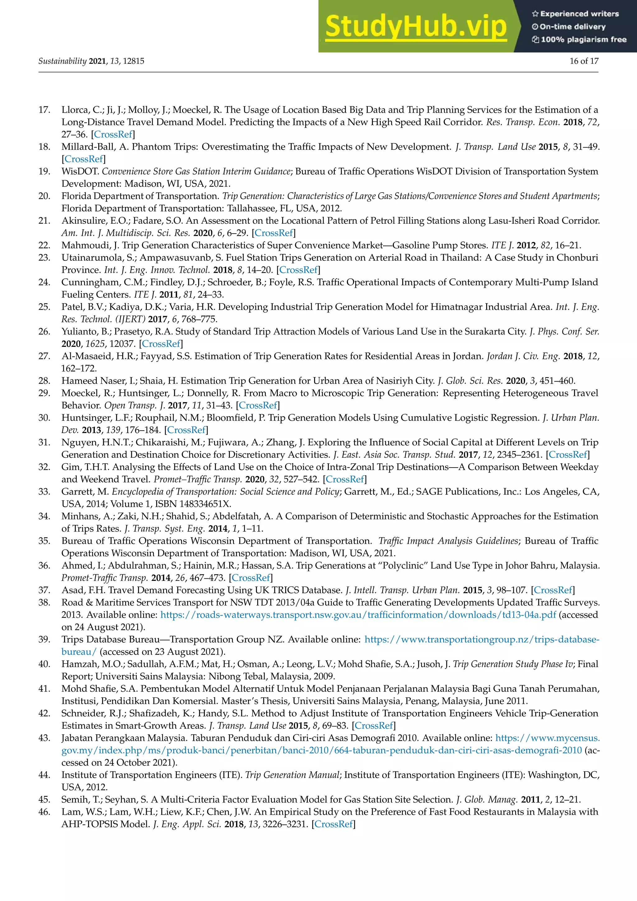 A Trip Generation Model For A Petrol Station With A Convenience Store And A Fast-Food Restaurant ...