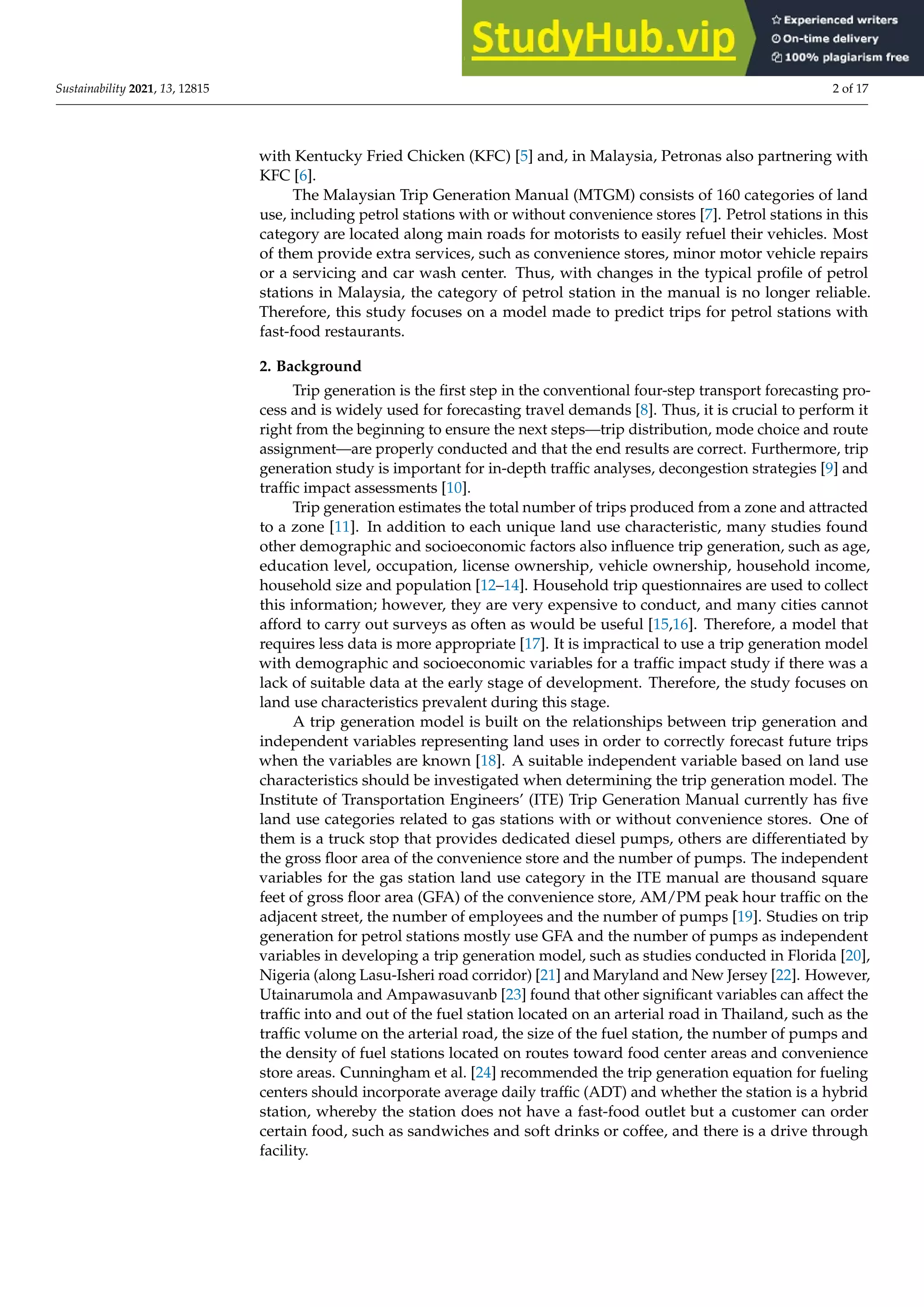 A Trip Generation Model For A Petrol Station With A Convenience Store And A Fast-Food Restaurant ...
