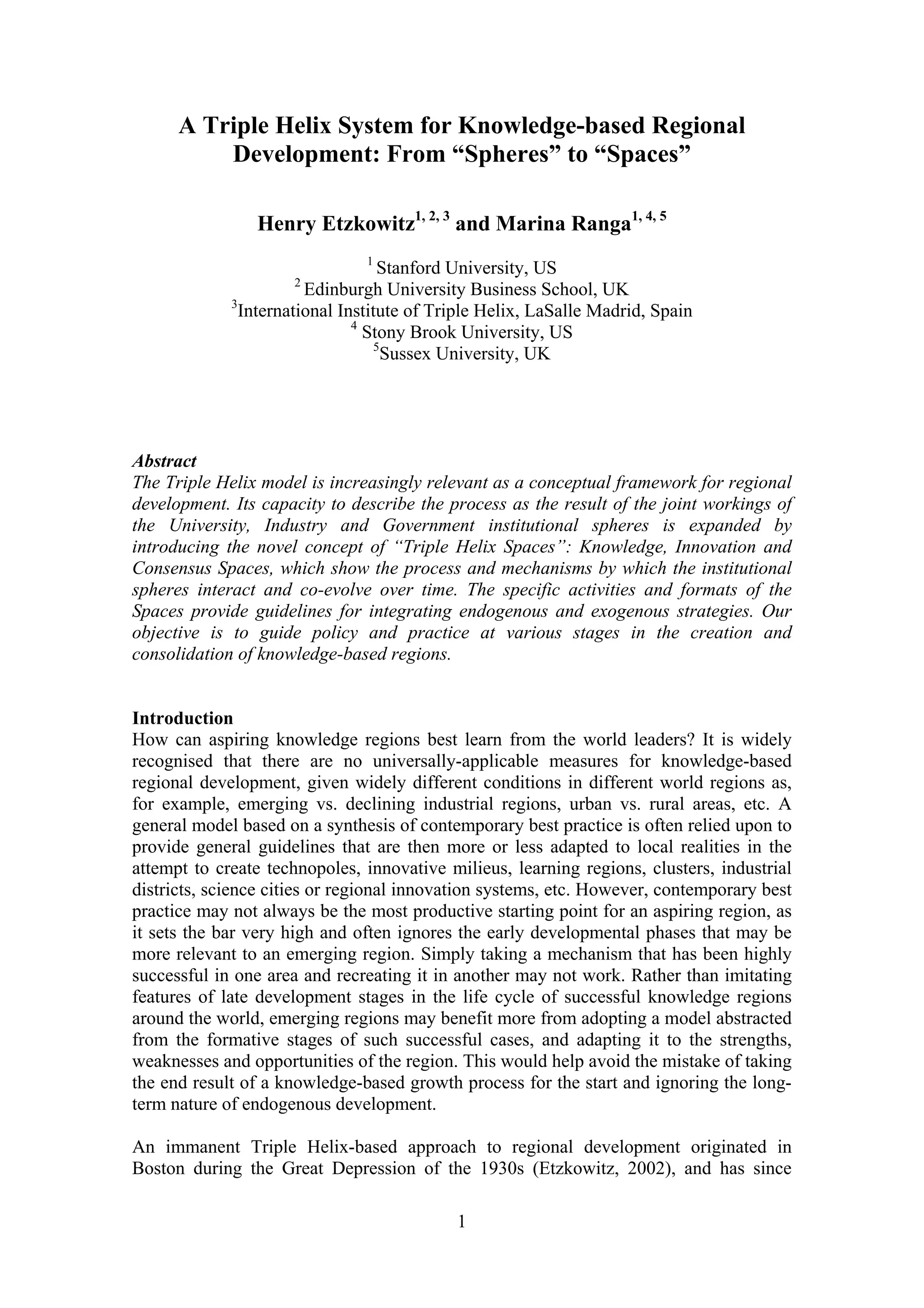 A triple helix system for knowledge based regional development | PDF