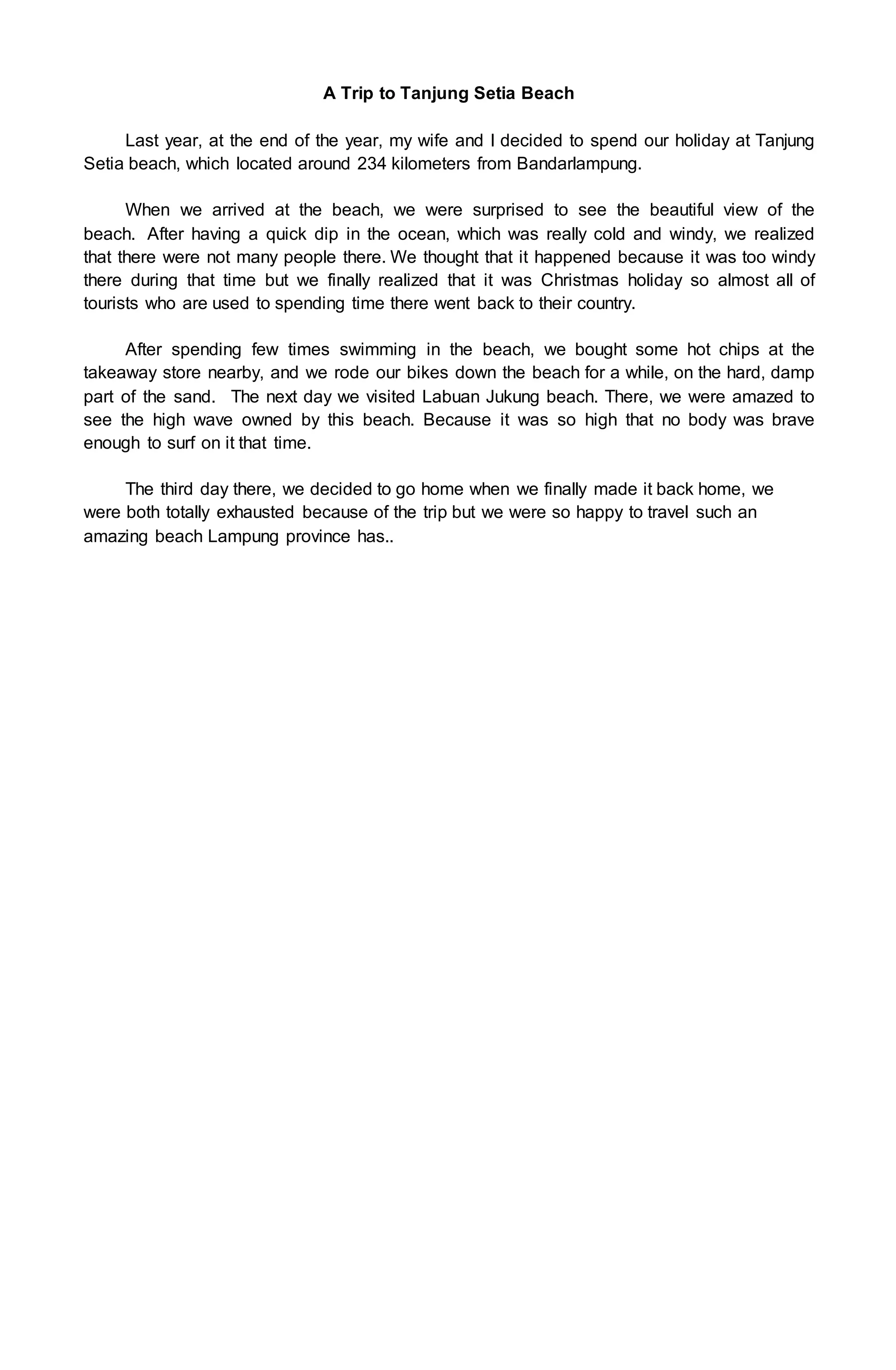 A trip to tanjung setia beach | DOCX