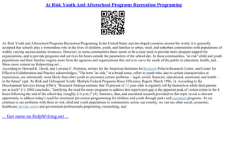 At Risk Youth And Afterschool Programs Recreation Programing | PPT